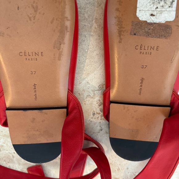 Celine | Shoes | Celine Red Leather Lace Up Mules | Poshmark